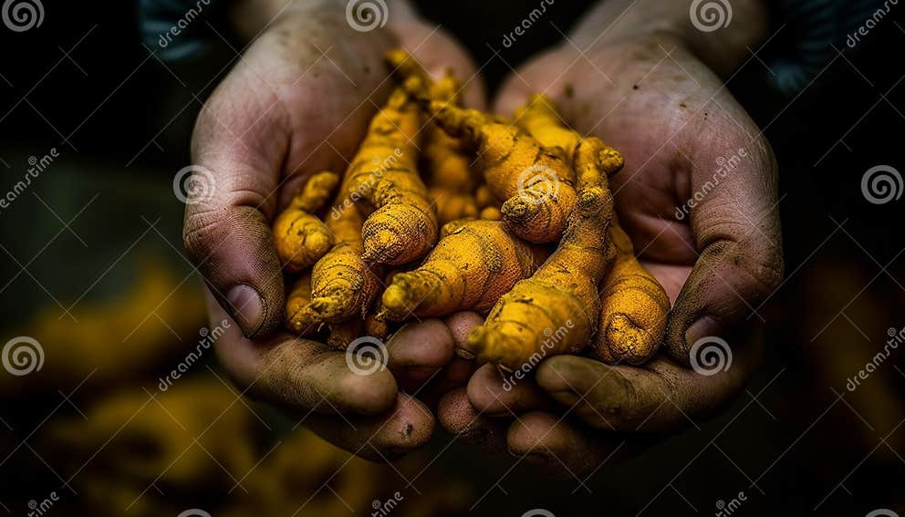 Dirty Hand Holding Fresh Organic Root Vegetable Generated by AI Stock ...