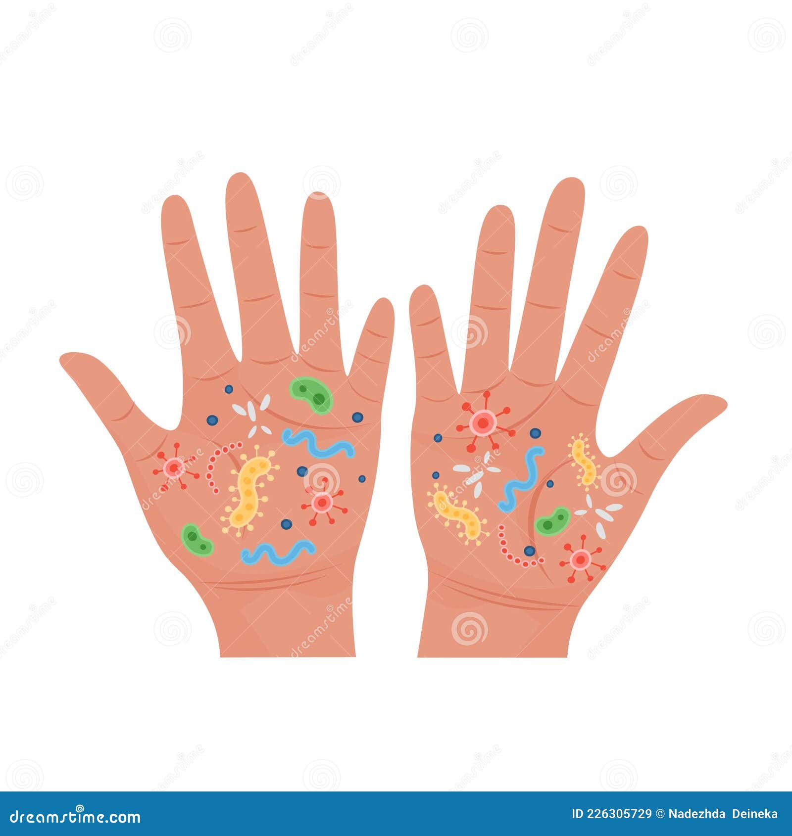 Germs On A Dirty Hand. Bacteria Under Magnifier, Hand Washing And ...