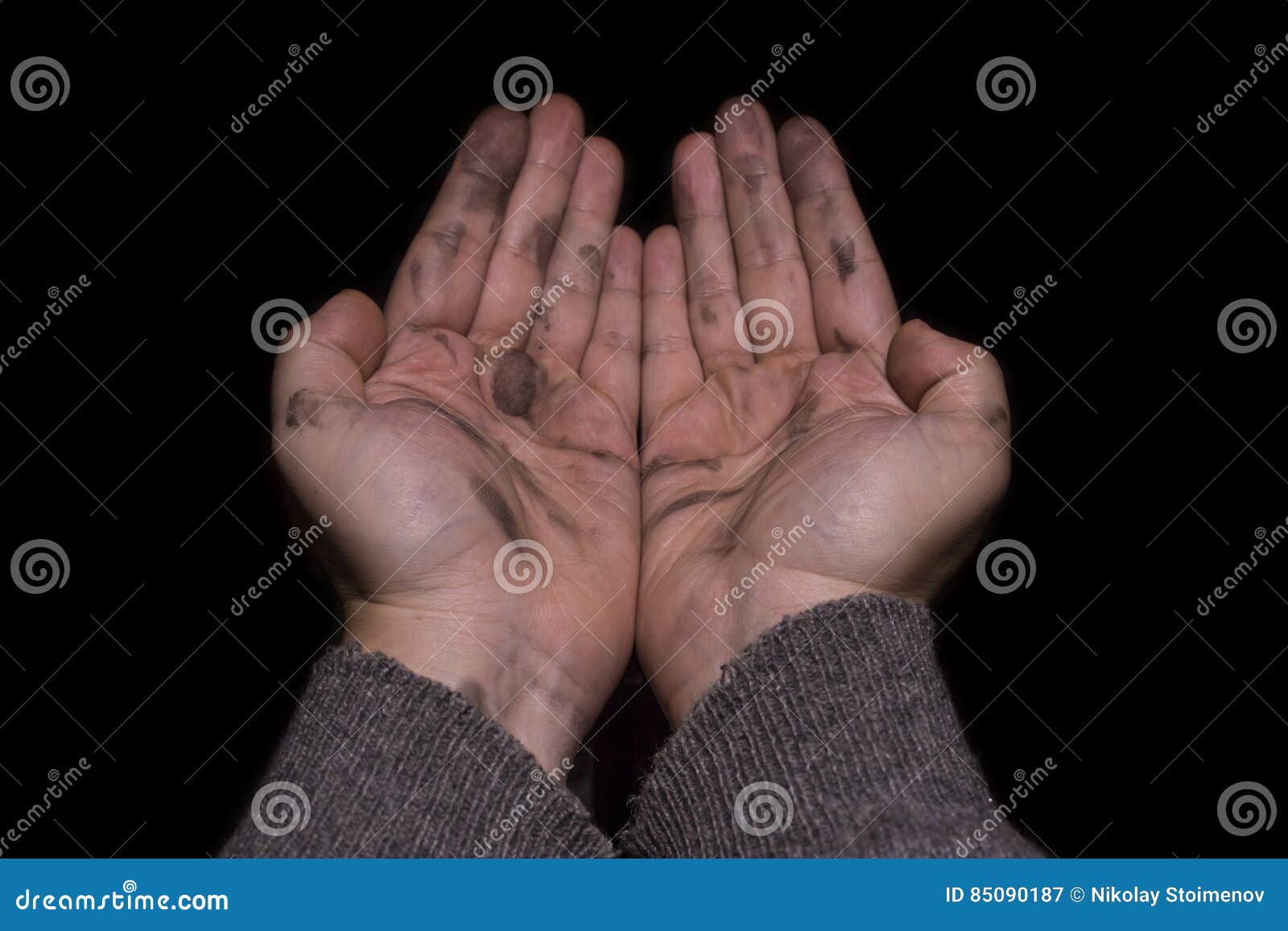Dirty Hands Isolated on Black Stock Image - Image of concept, laborer ...