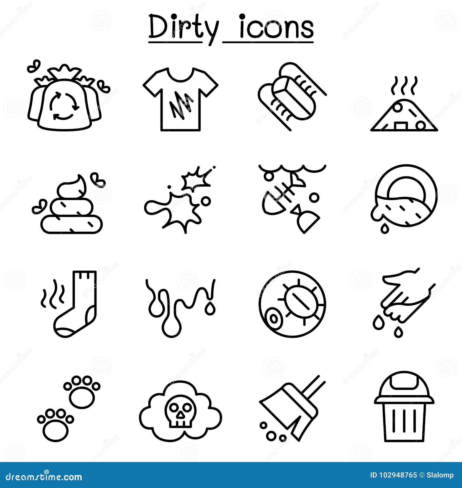 Dirty Icon Set in Thin Line Style Stock Vector - Illustration of ...