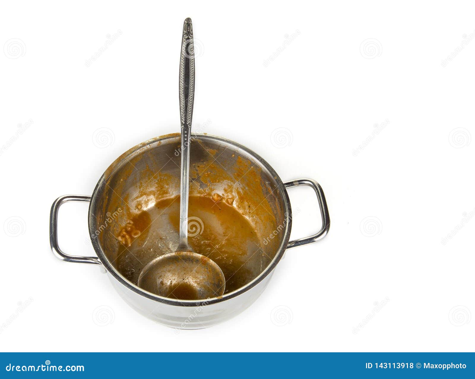 Dirty Kitchen Pot with Ladle from a Tomato Soup Stock Photo - Image of ...