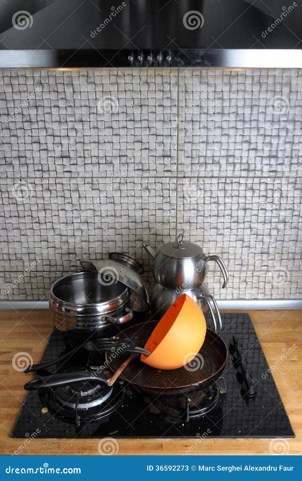 Dirty Kitchen Stove with Pots Stock Image - Image of meal, dirty: 36592273