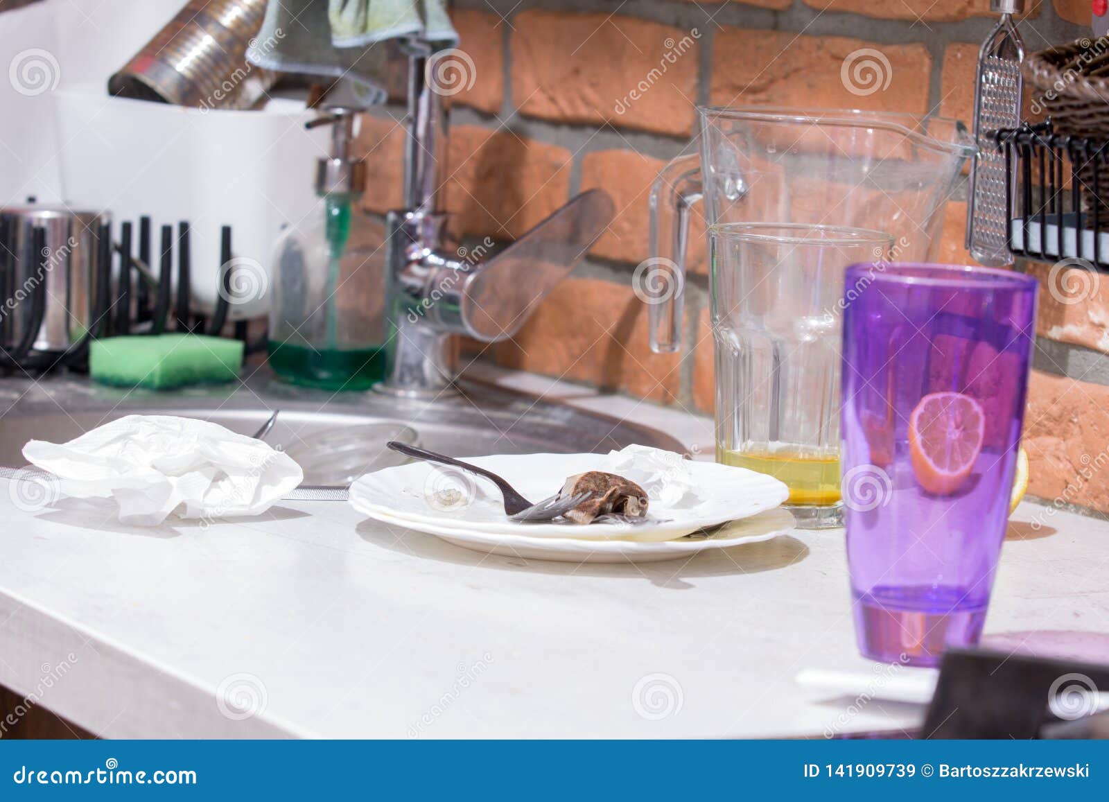 Dirty Kitchen with Unwashed Dishes Stock Image - Image of unclean, room ...