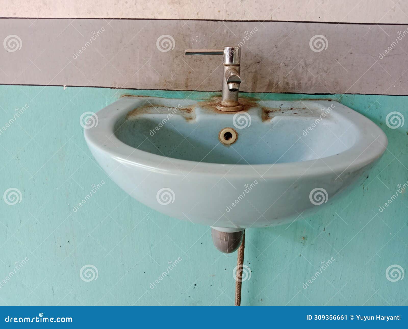 A Dirty Light Blue Sink Full of Dust and Scale Stock Image - Image of ...