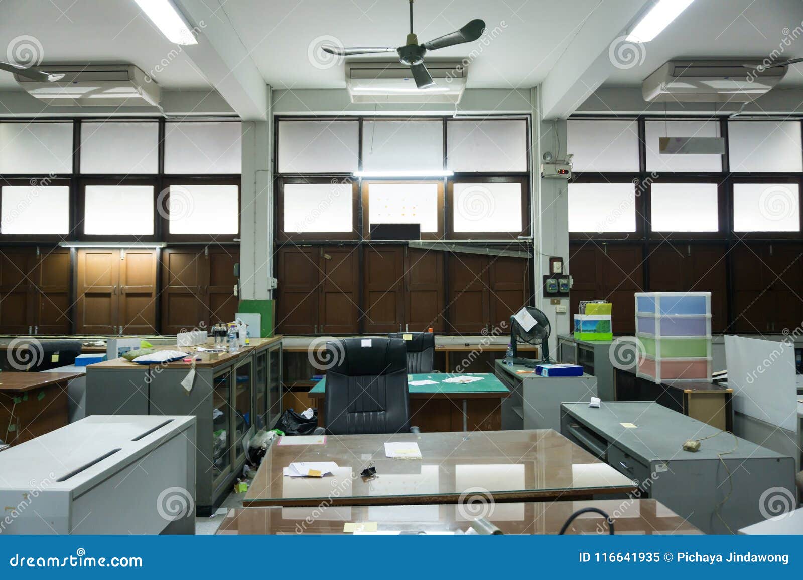 Dirty, Messy and Abandoned Office, Poor Light Stock Image - Image of ...