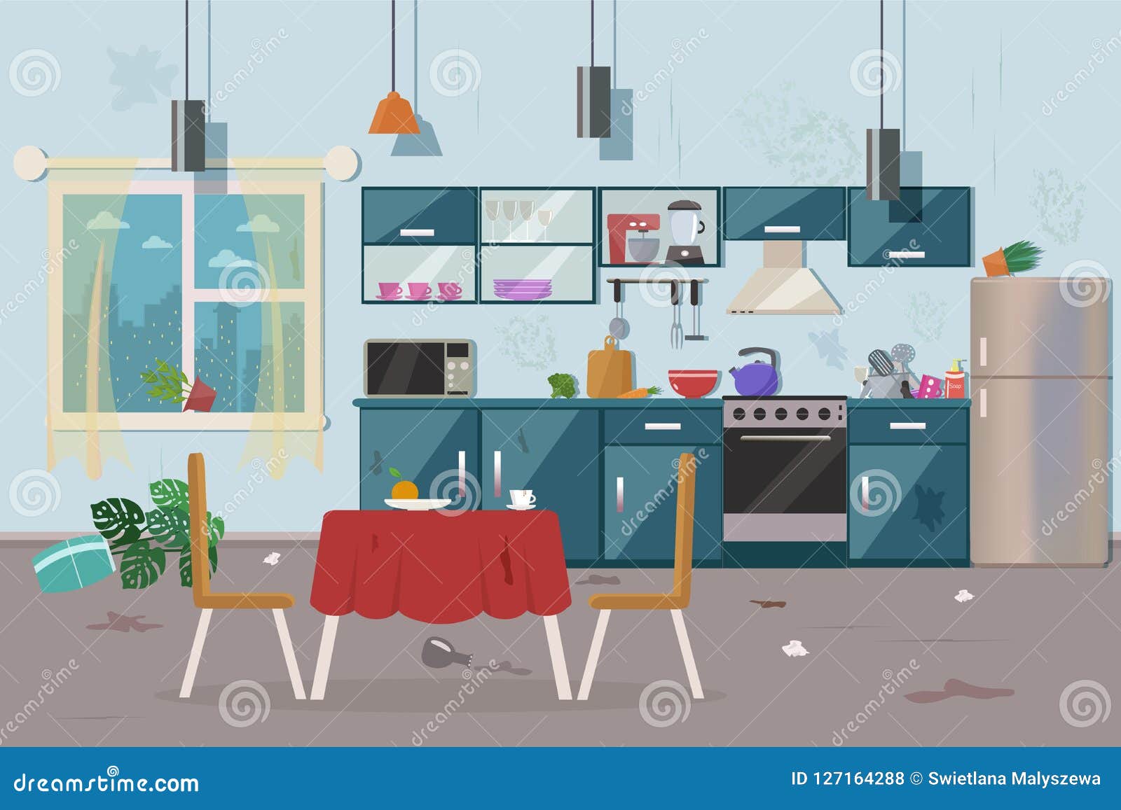 Dirty messy kitchen stock illustration. Illustration of domestic ...