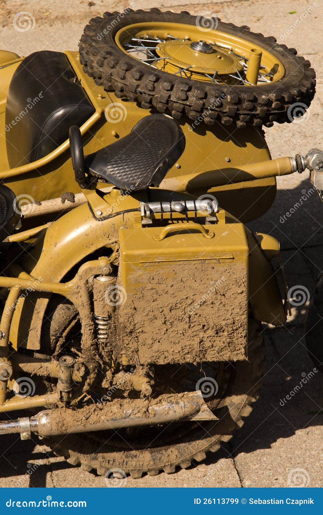 Dirty military motorcycle stock image. Image of yellowed - 26113799