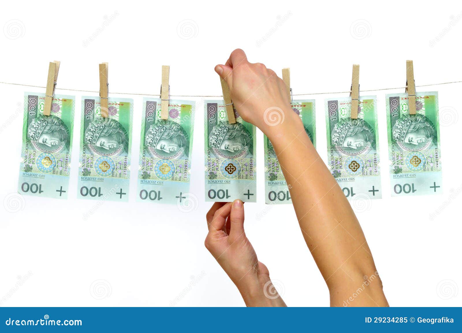 Dirty Money Hanging from a Clothesline Isolated on White Stock Image ...