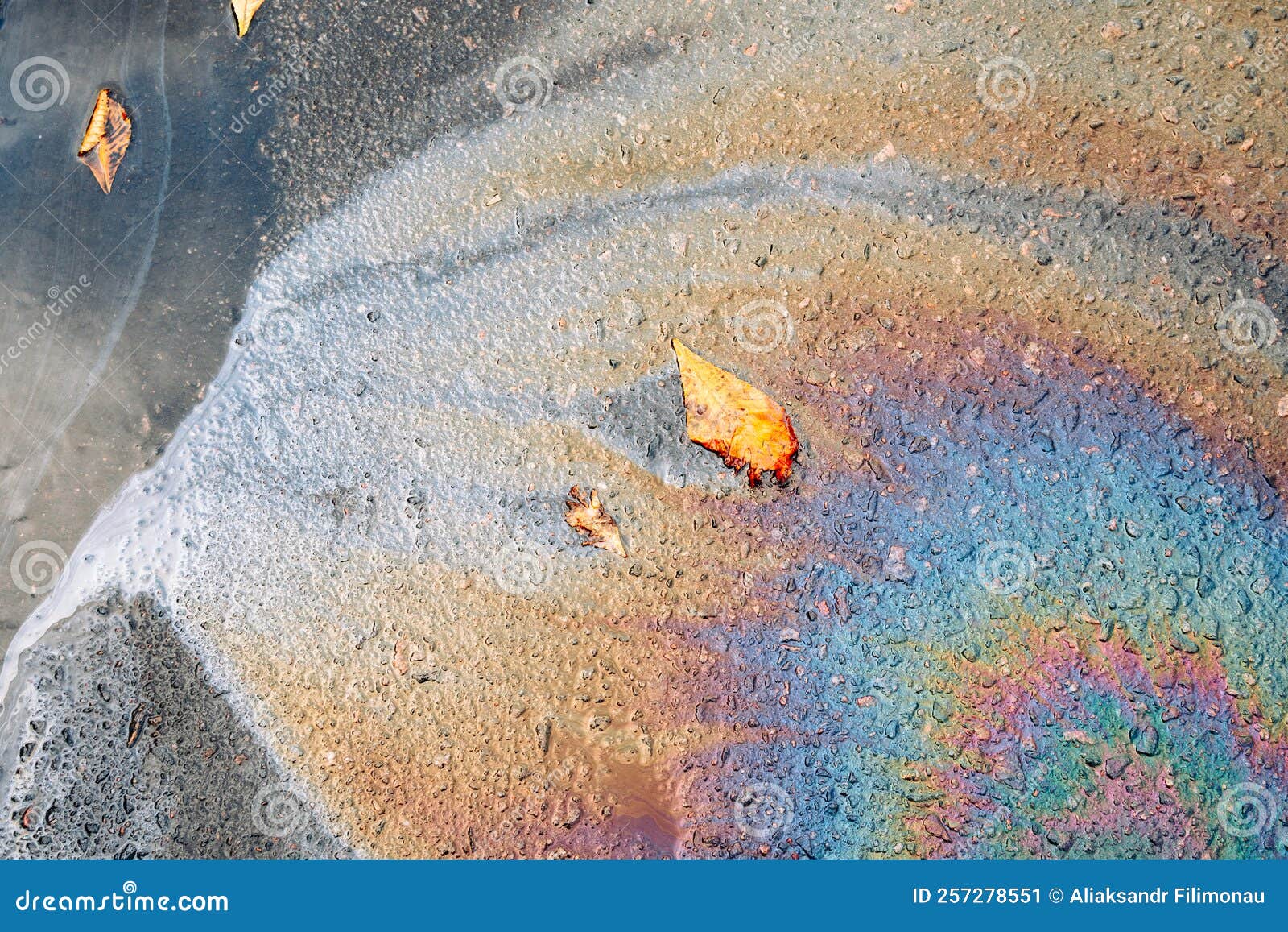 Dirty Multi-colored Stain from Engine Oil on Asphalt Stock Image ...