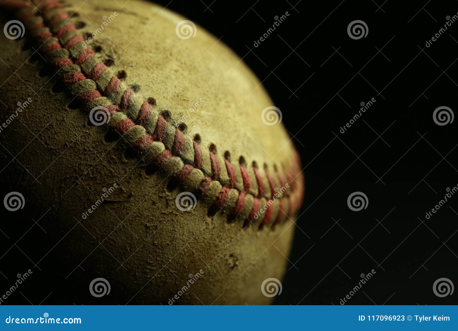 Dirty, Old Baseball on a Black Background. Stock Image - Image of ...