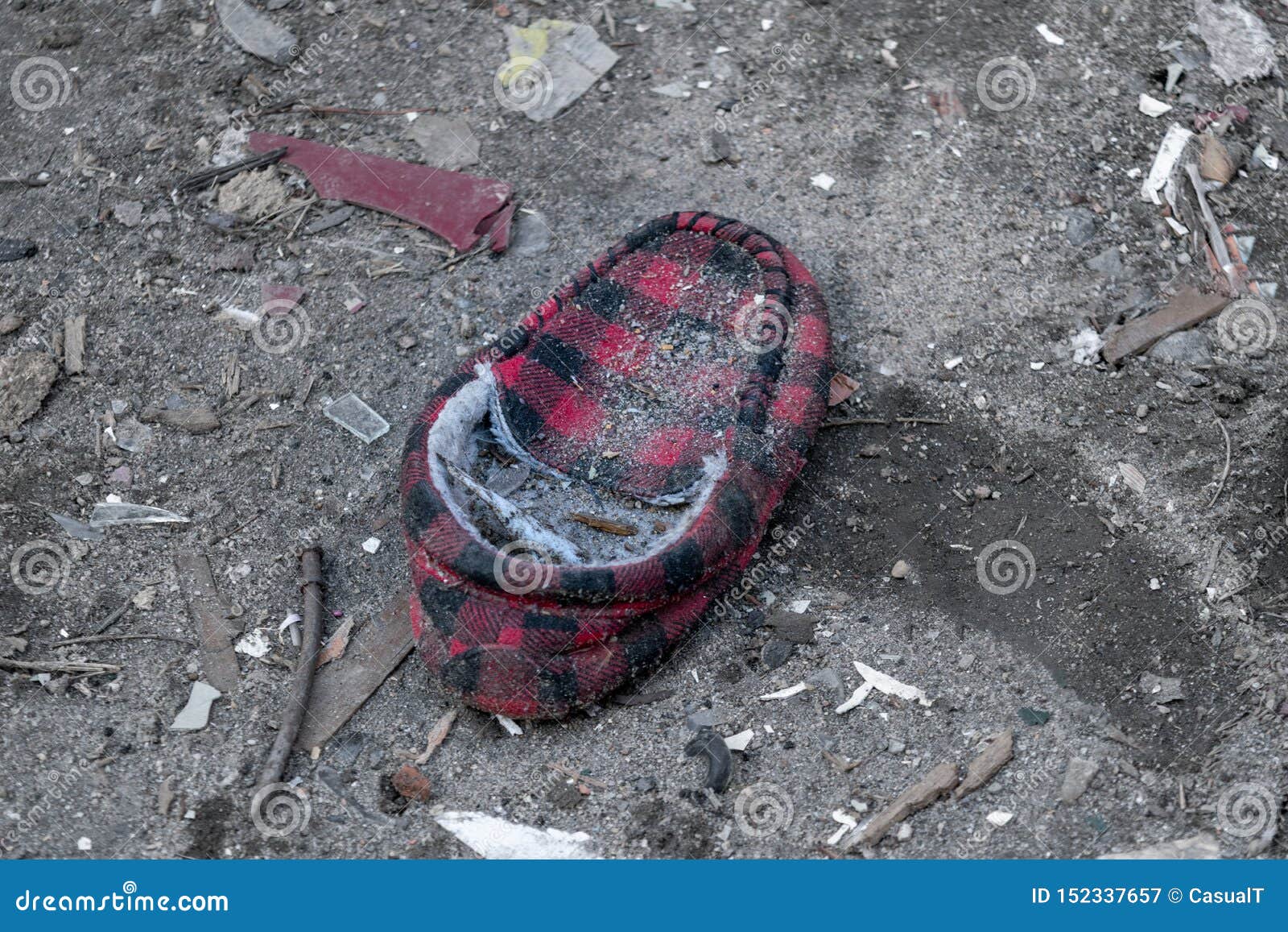 Old, Dirty Red and Black Slipper, Discarded Stock Image - Image of ...