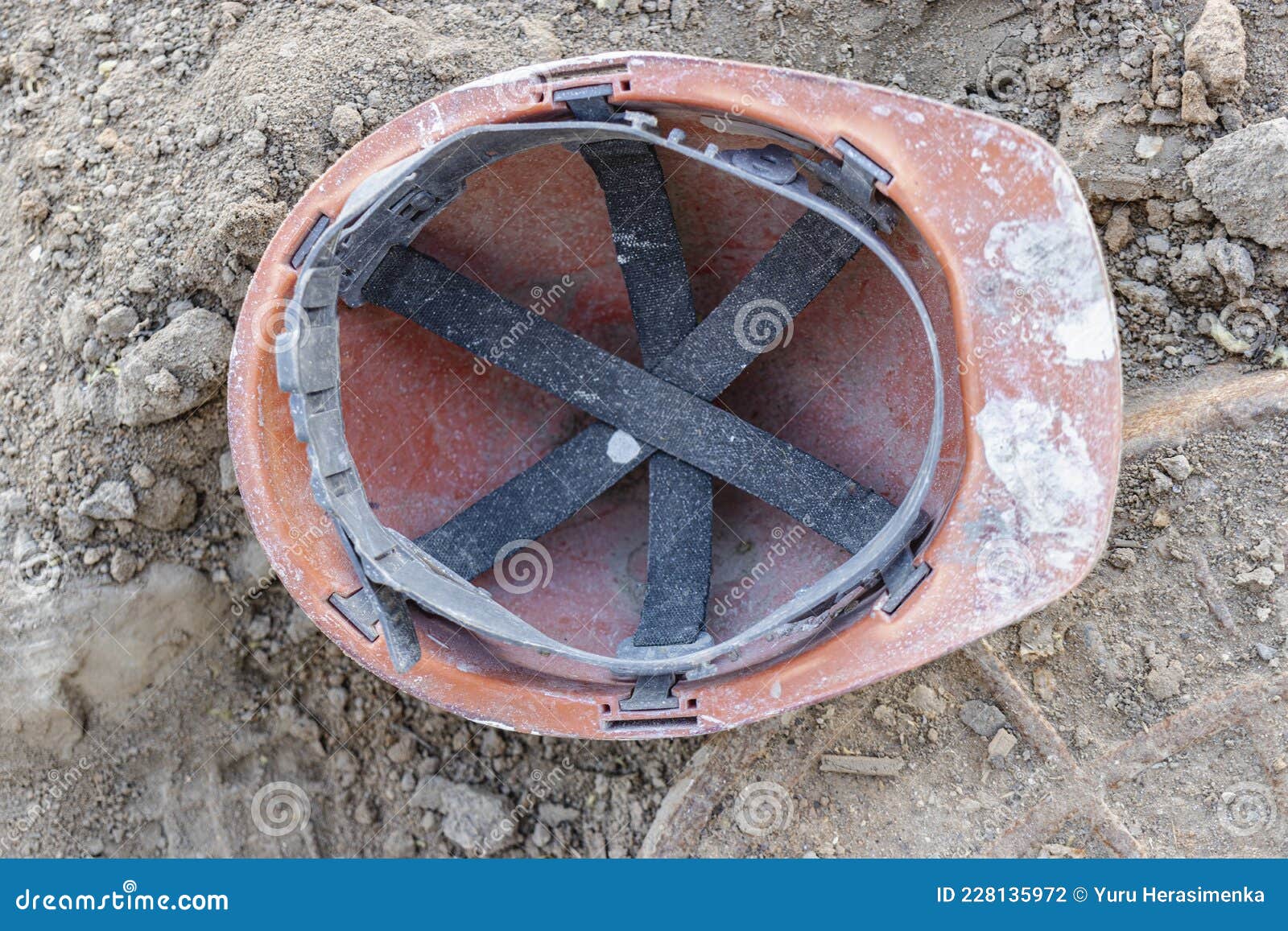 Dirty Old Work Helmet Left on the Ground of Construction Site Stock ...