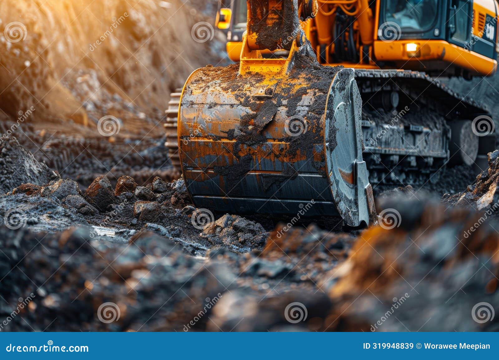 A Dirty Orange Construction Vehicle with Mud on Its Tracks Stock Image ...