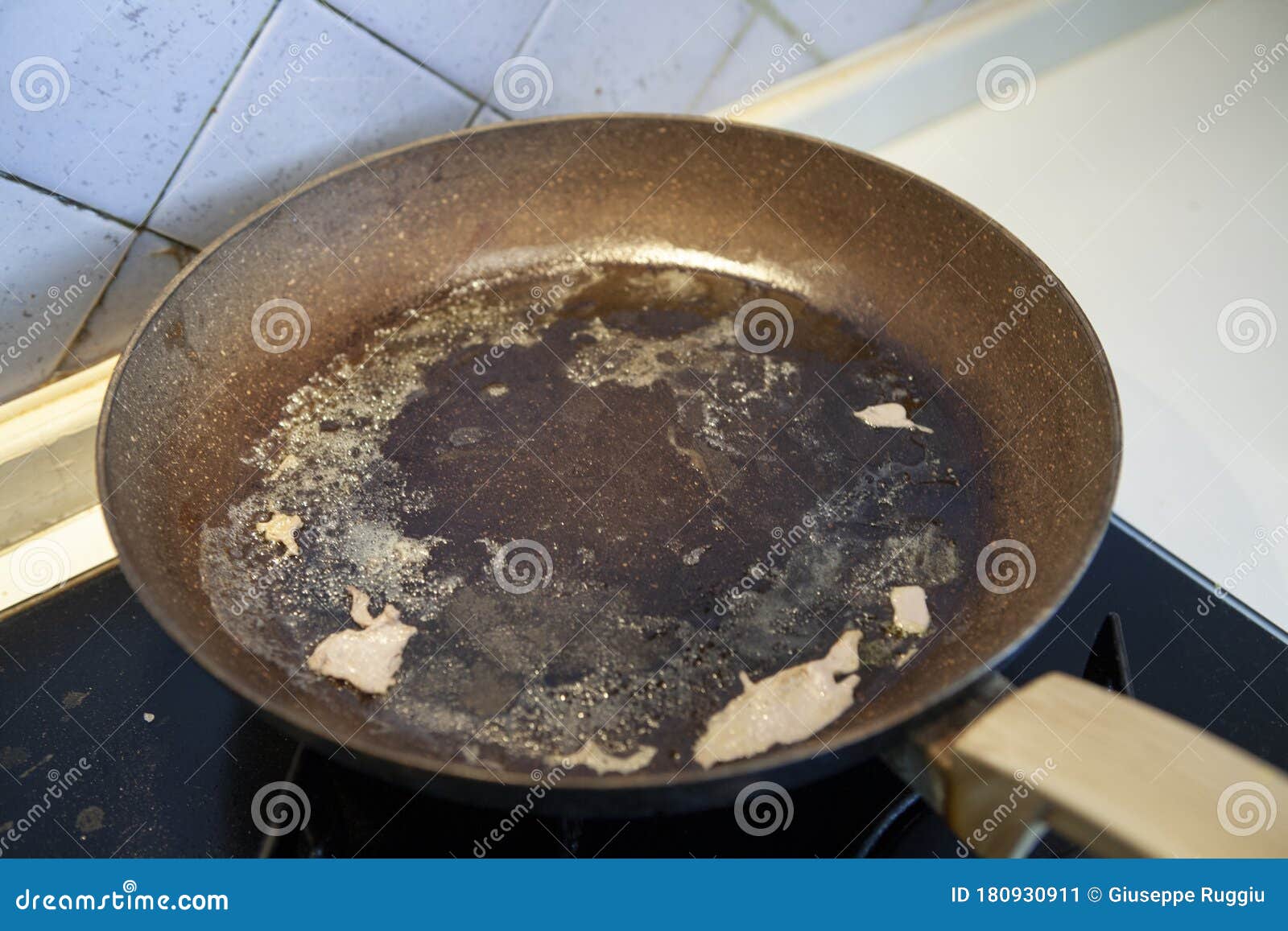 Dirty pan on the kitchen stock image. Image of food - 180930911