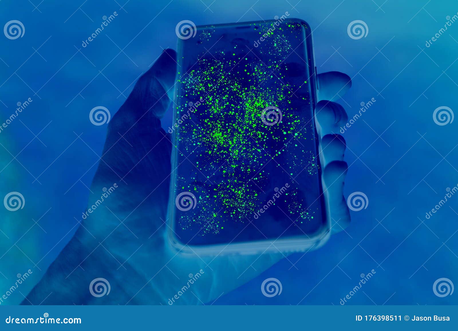 Dirty Phone Screen with Invisible Germs Shown in Green Contrast Stock ...