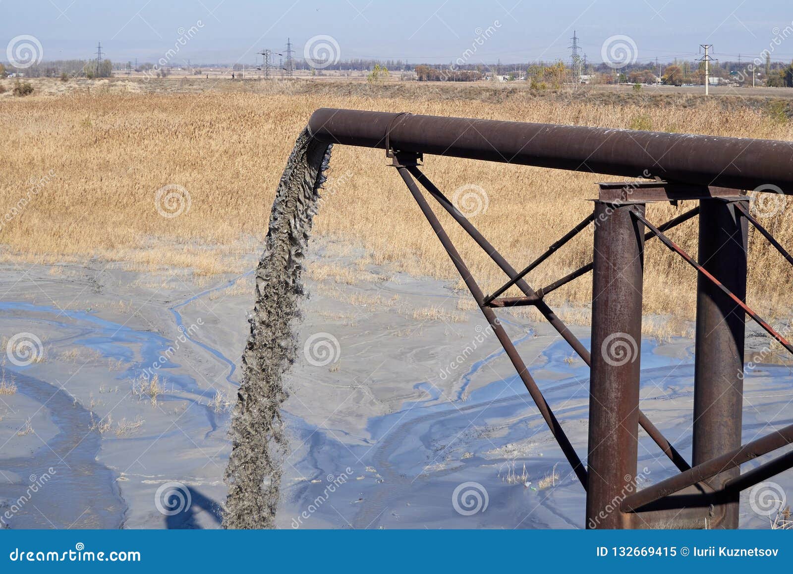 Dirty pipe with pollution stock image. Image of lake - 132669415