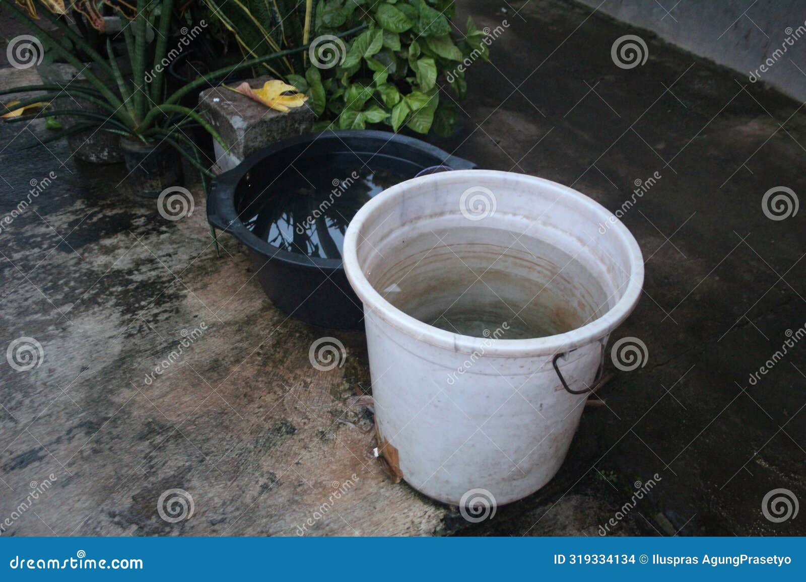 Dirty Plastic Bucket Filled with Water Stock Photo - Image of sculpture ...