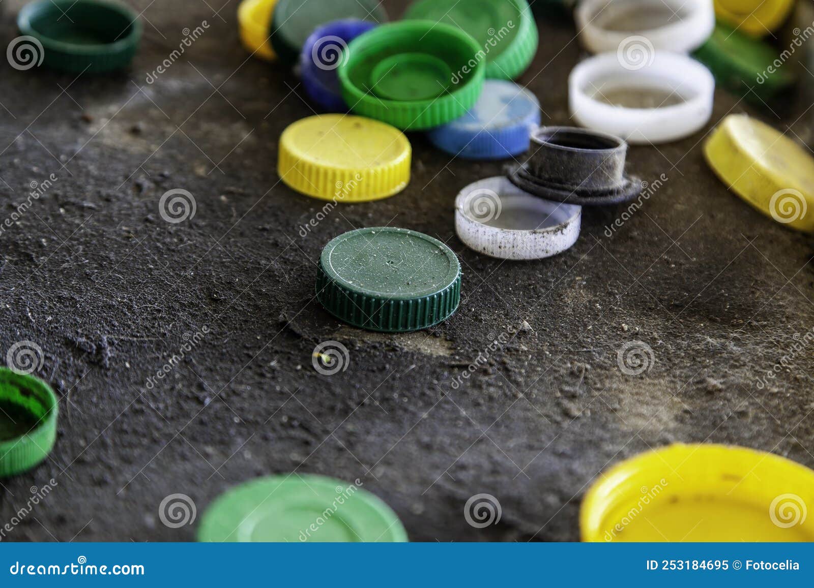 Dirty plastic caps stock image. Image of problems, ecology - 253184695