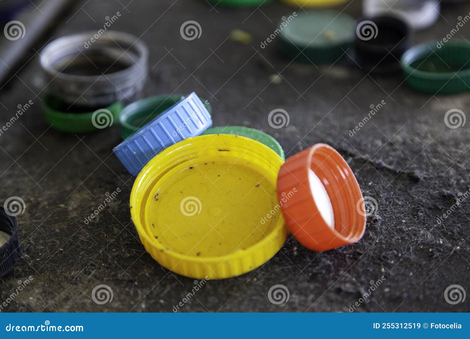 Dirty plastic caps stock image. Image of contamination - 255312519