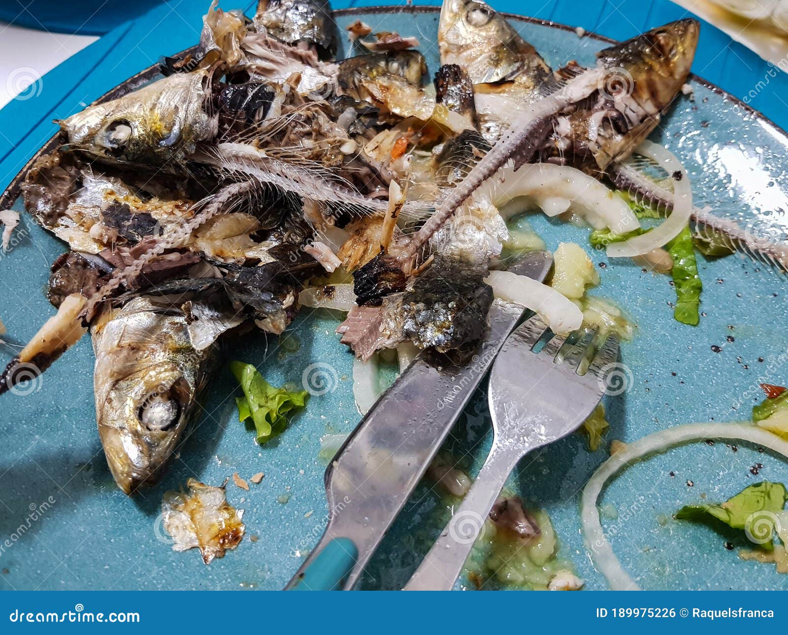 Dirty Plate with Fish Bone Leftovers Stock Photo - Image of finishing ...