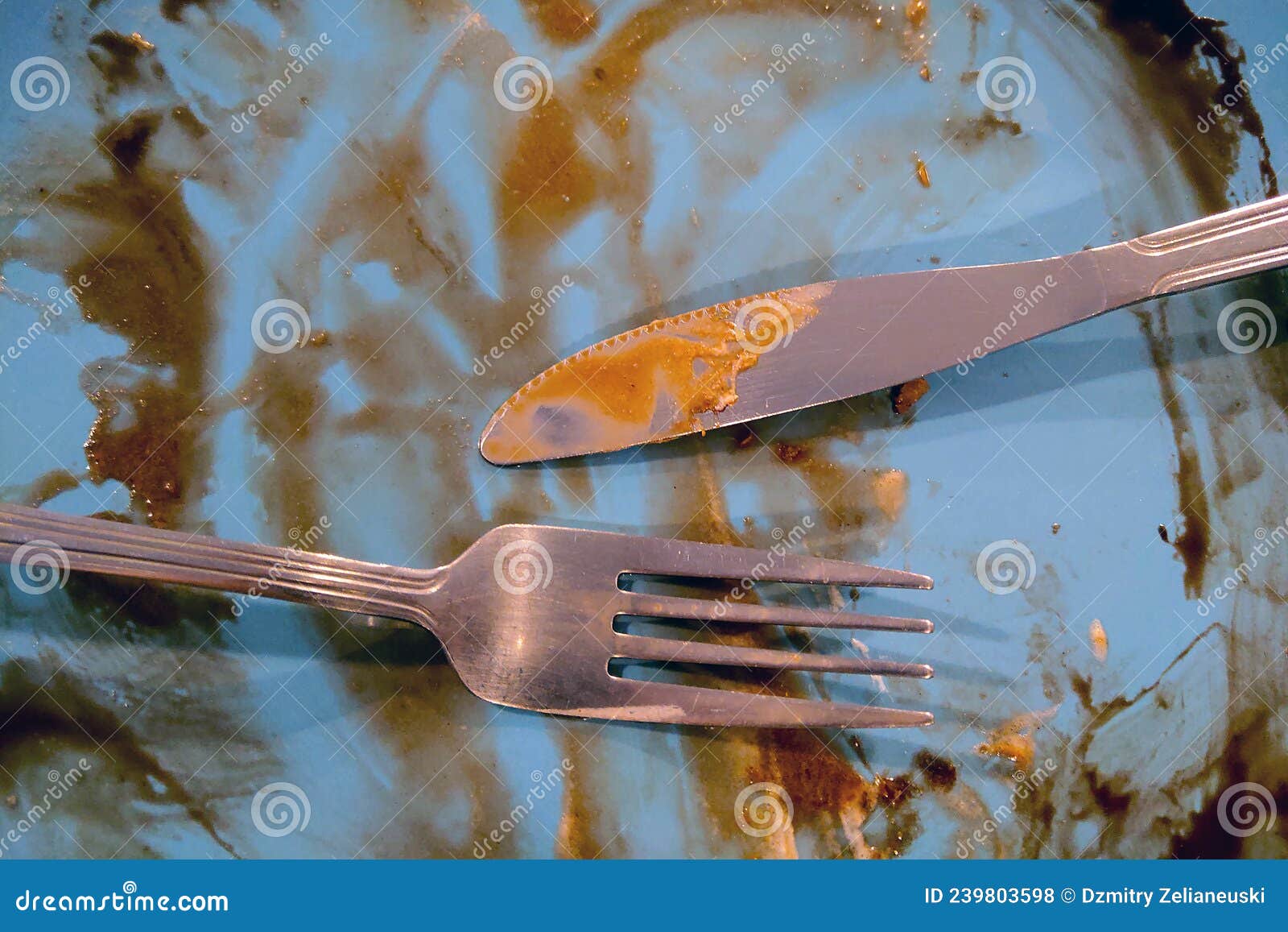 A Dirty Plate with a Fork and Knife after Eating. Stock Photo - Image ...