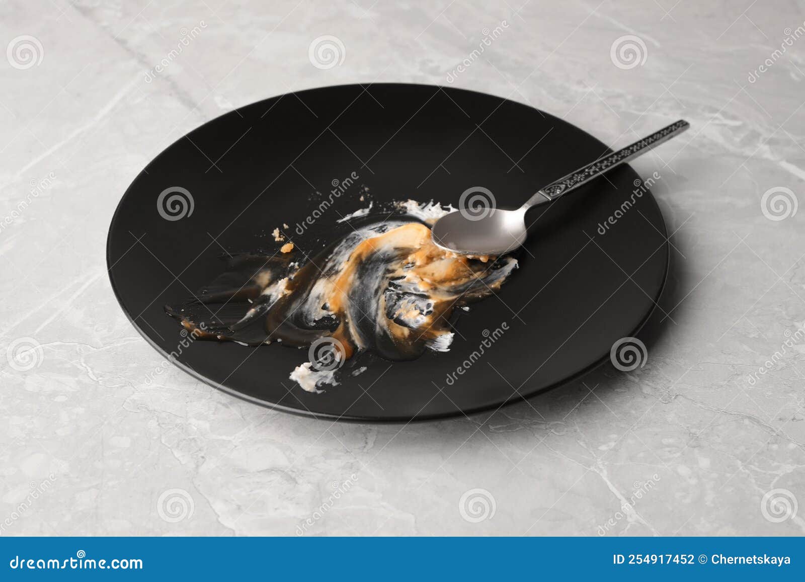 Dirty Plate and Spoon on Grey Marble Table Stock Photo - Image of ...