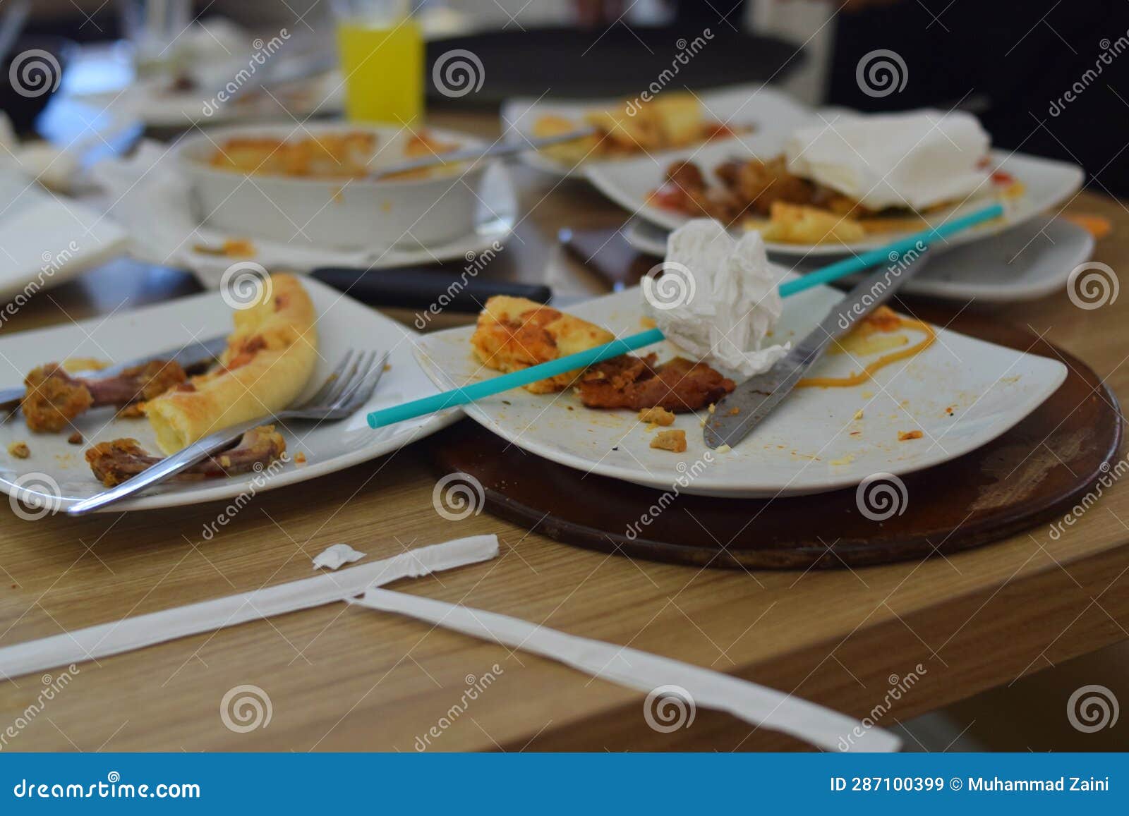 Dirty Plates after Eating with Scrap Food. Empty Dish after Eating ...