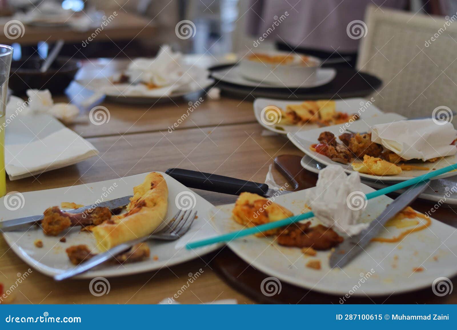 Dirty Plates after Eating with Scrap Food. Empty Dish after Eating ...