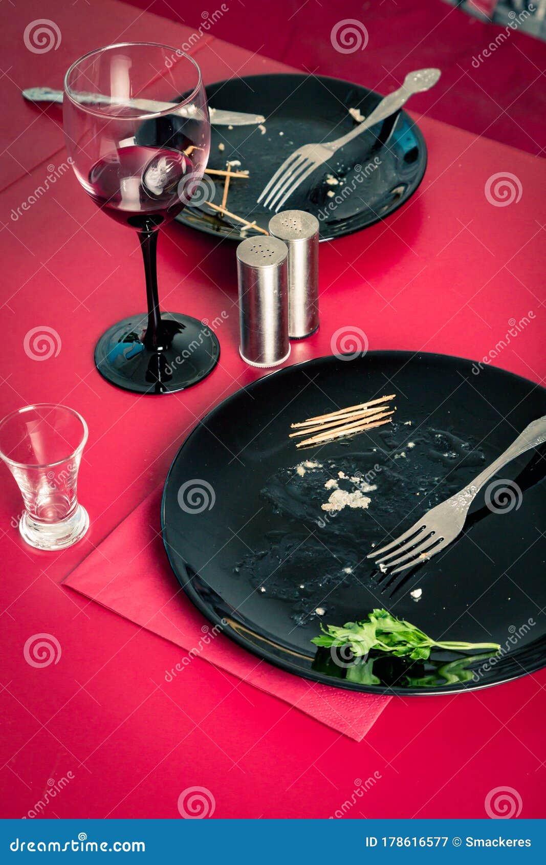 A mess after eating stock image. Image of lunch, dishes - 178616577