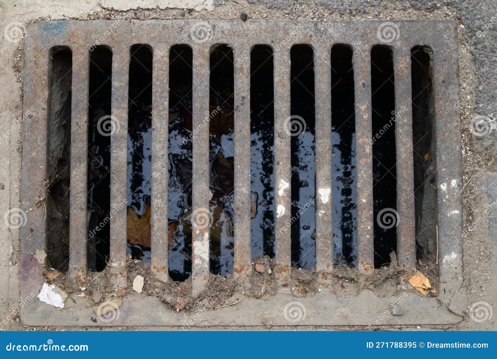 Dirty Rectangular Sewer or Drain that Installed in a Street To Collect ...