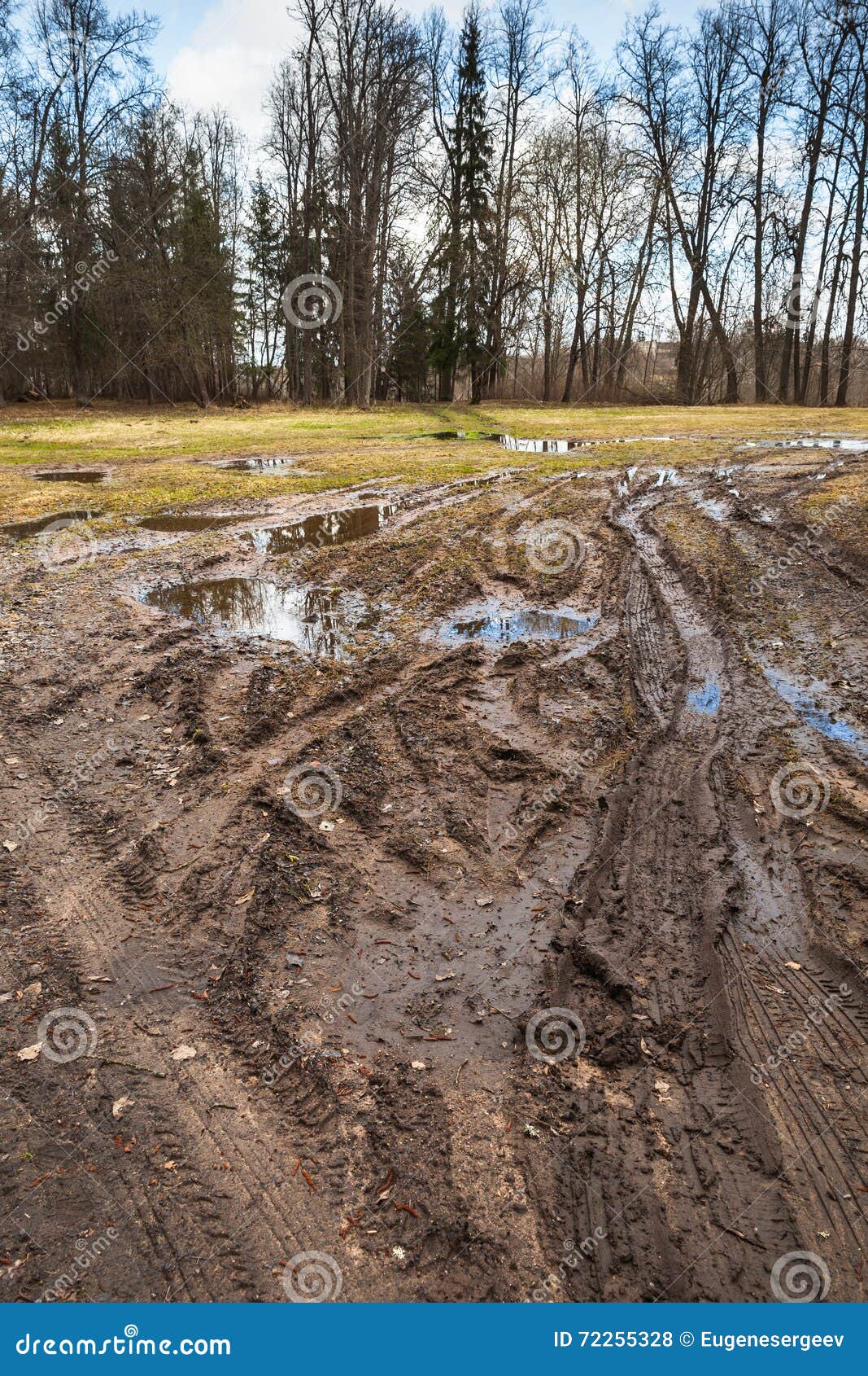 Dirty Rural Road with Puddles in Springtime Stock Photo - Image of ...