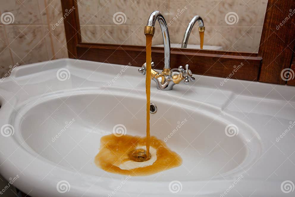 Dirty Water Flows from the Faucet Stock Image - Image of care, color ...