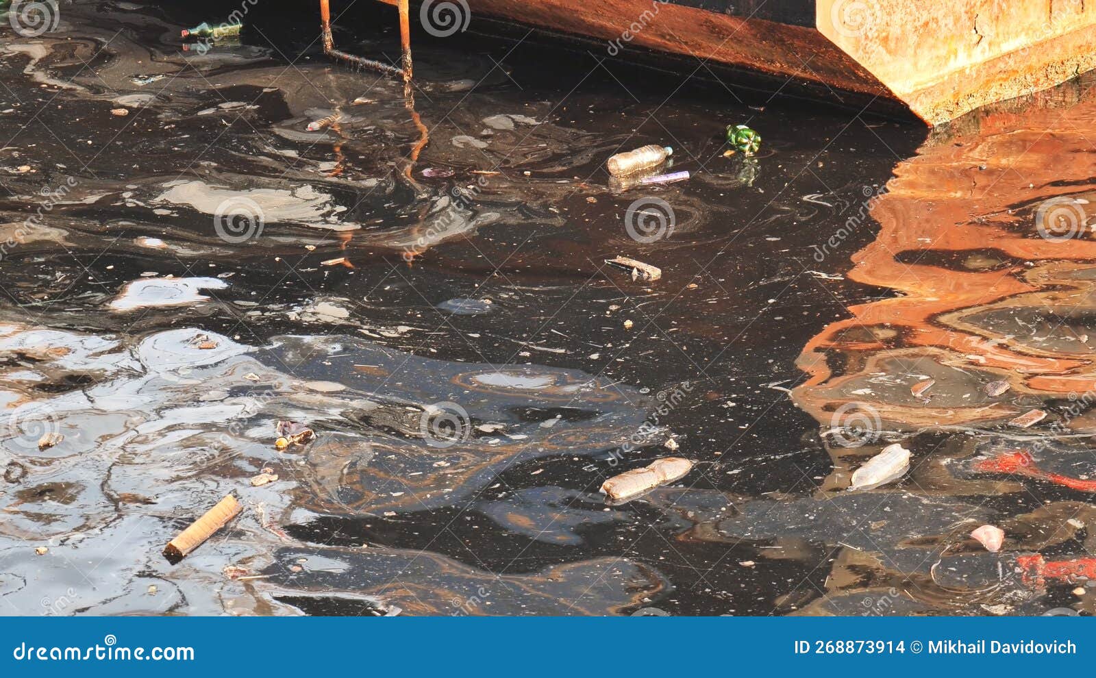 Dirty Sea with Plastic Bottles by the Ship. Stock Photo - Image of ...