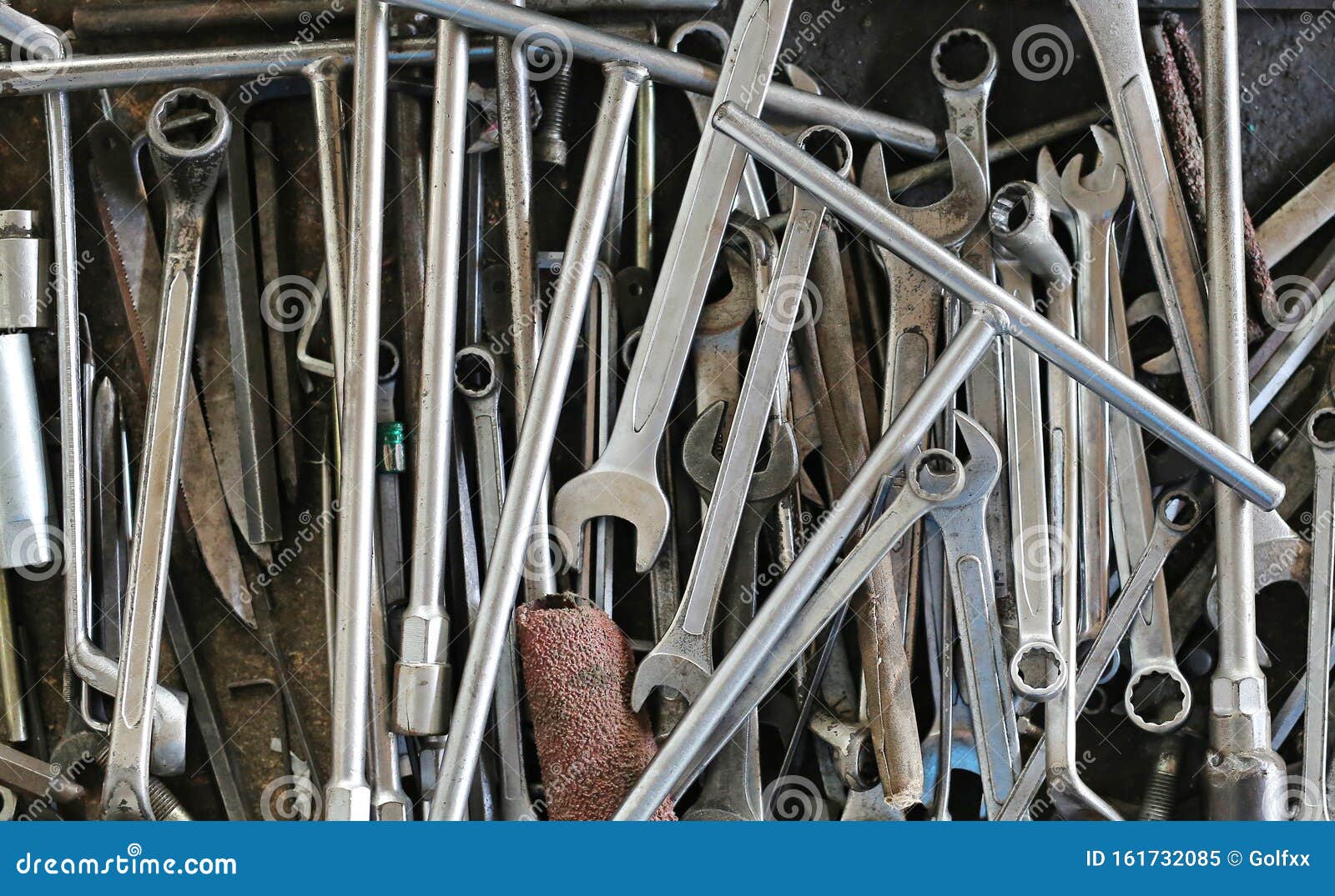 Dirty Set of Hand Tools Background. Tools and Wrench Stock Image ...
