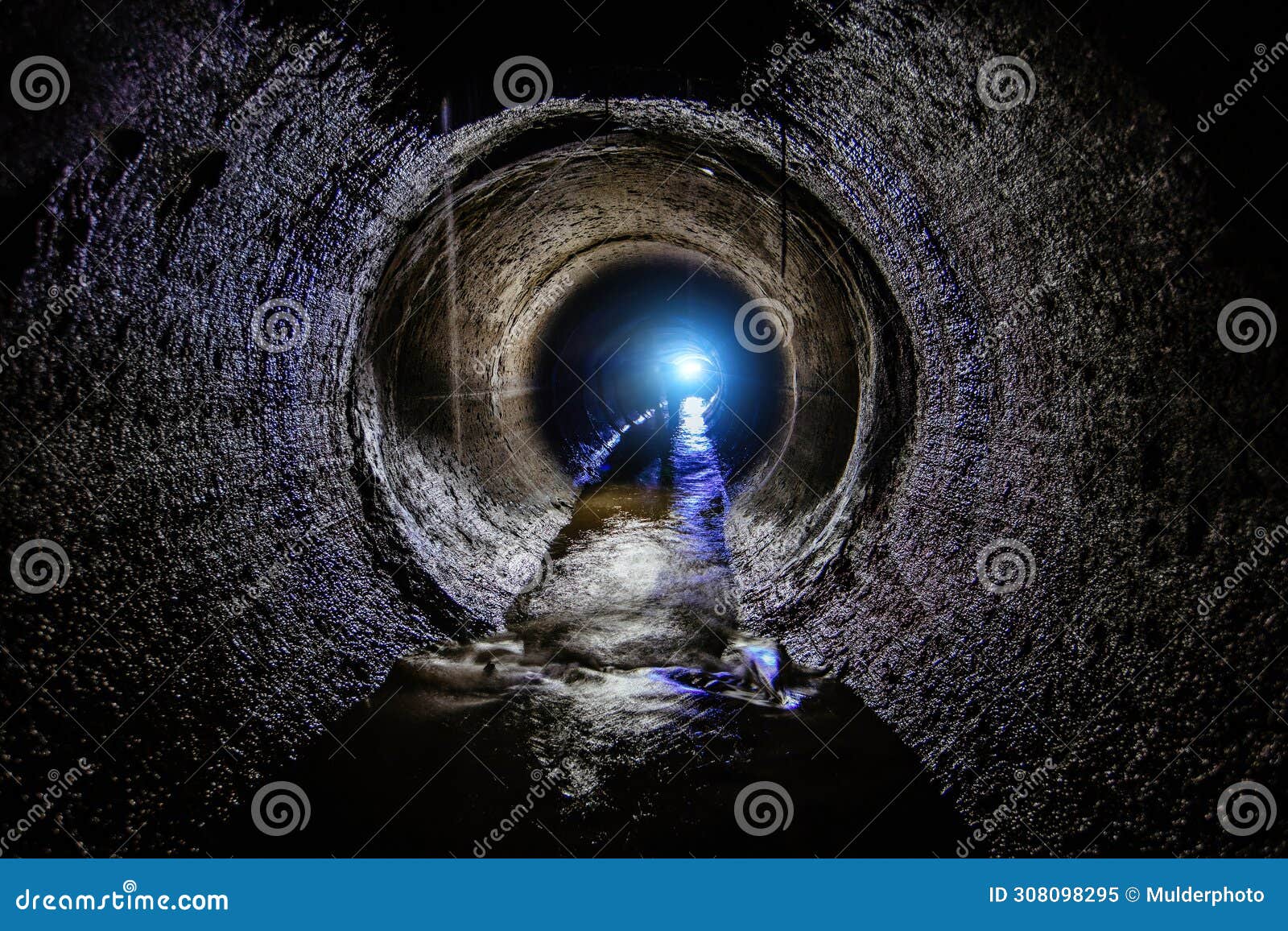 Dirty Sewage Flowing in Round Underground Sewer Tunnel Stock Image ...