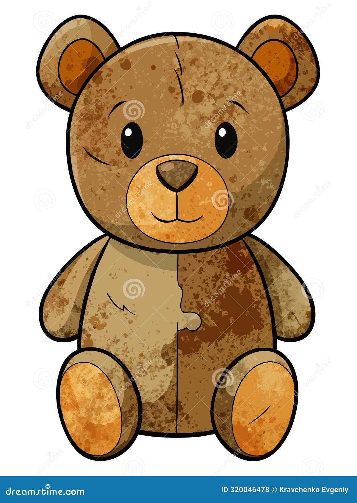 A Dirty Teddy Bear is Sitting on a Plain, White Surface Stock Vector ...