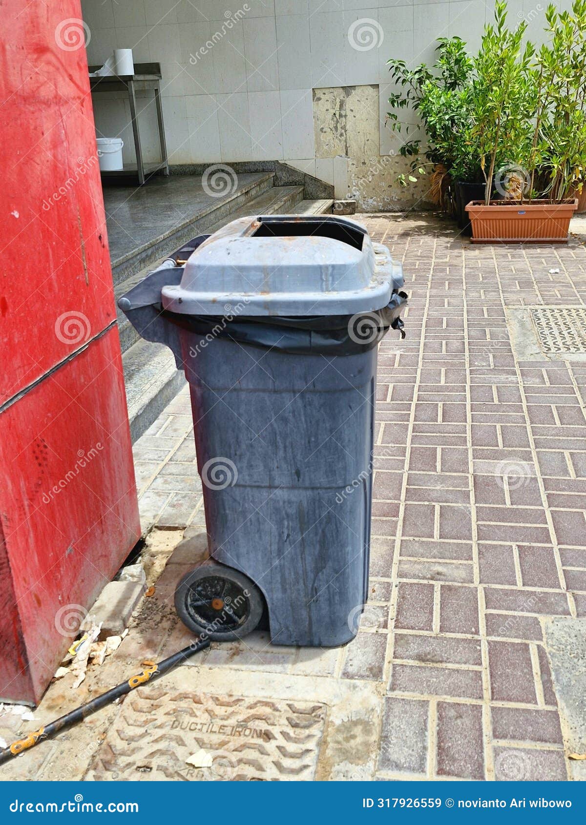 Dirty Trash Bin Infront of the Restaurant Stock Image - Image of trash ...