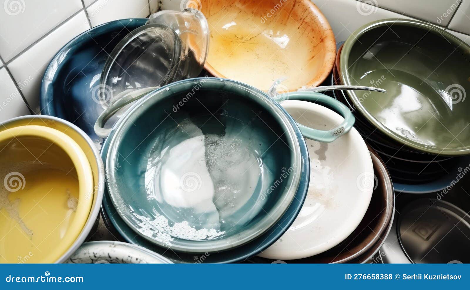 Dirty Unwashed Dishes with Leftover Food. Kitchen Interior, Sink. AI ...