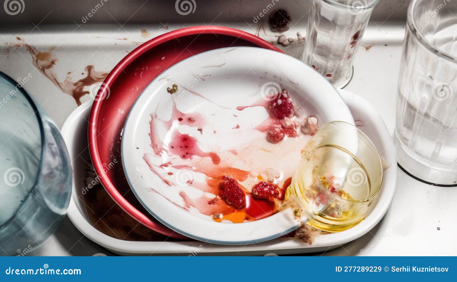 Dirty Unwashed Dishes with Leftover Food. Kitchen Interior, Sink. AI ...