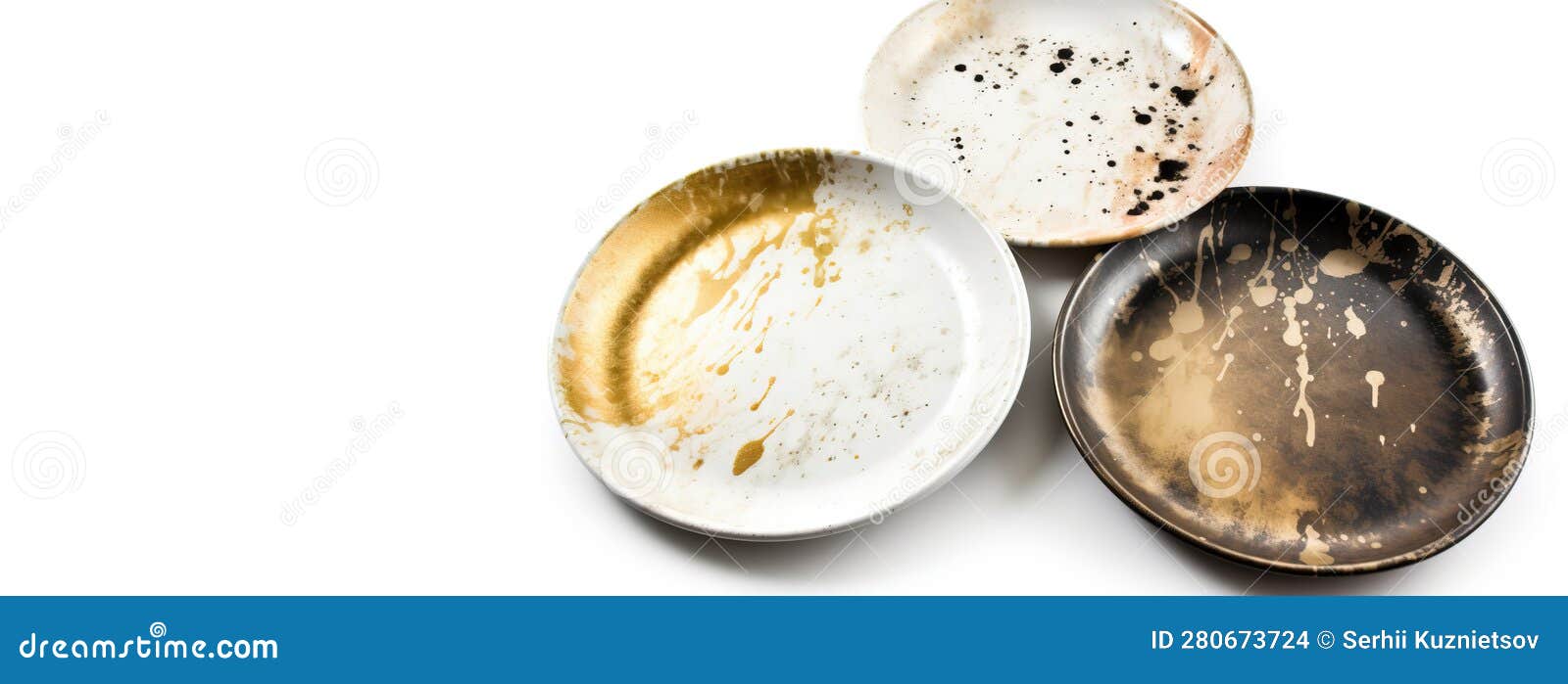 Dirty Unwashed Dishes with Leftover Food. Clutter Concept. White ...