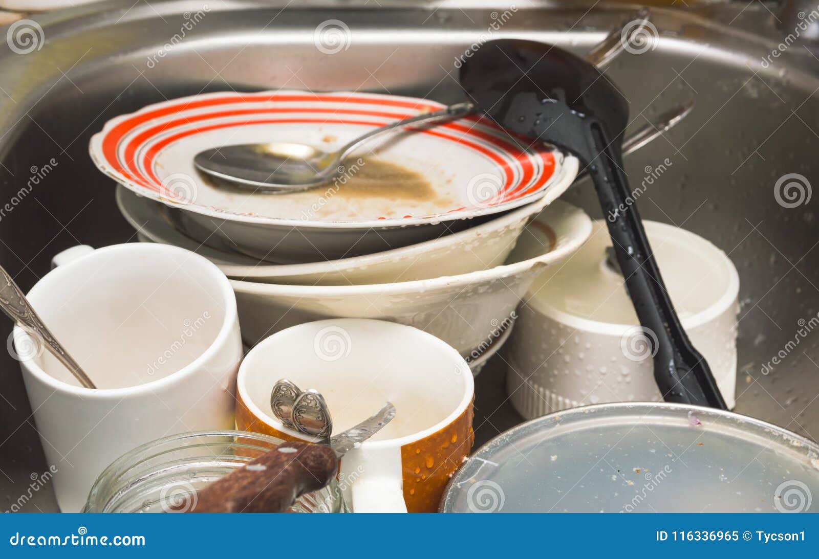 Unwashed Kitchen Utensils and Dishes in the Sink Stock Image - Image of ...