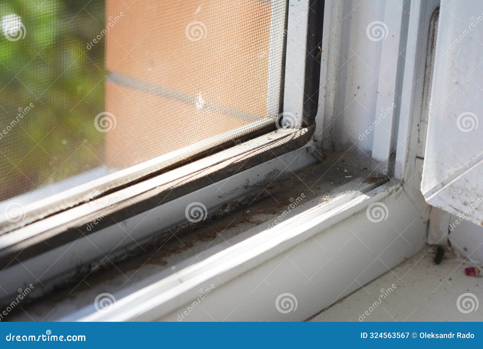 A Dirty UPVC Window Frame Corner that Needs To Get Cleaned. a View from ...