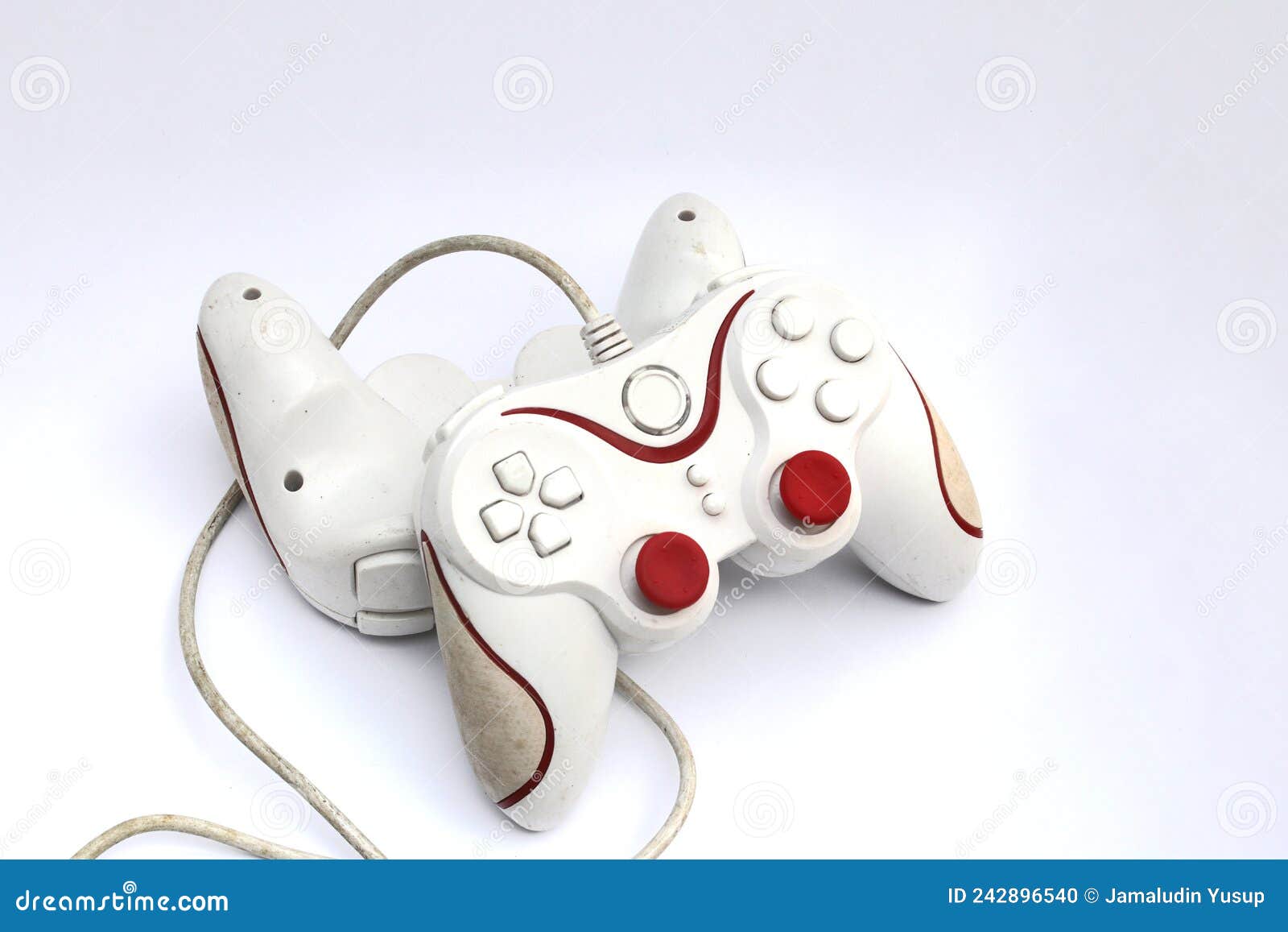 Dirty Used Wired Gamepad Controller with White and Red Accent Isolated ...