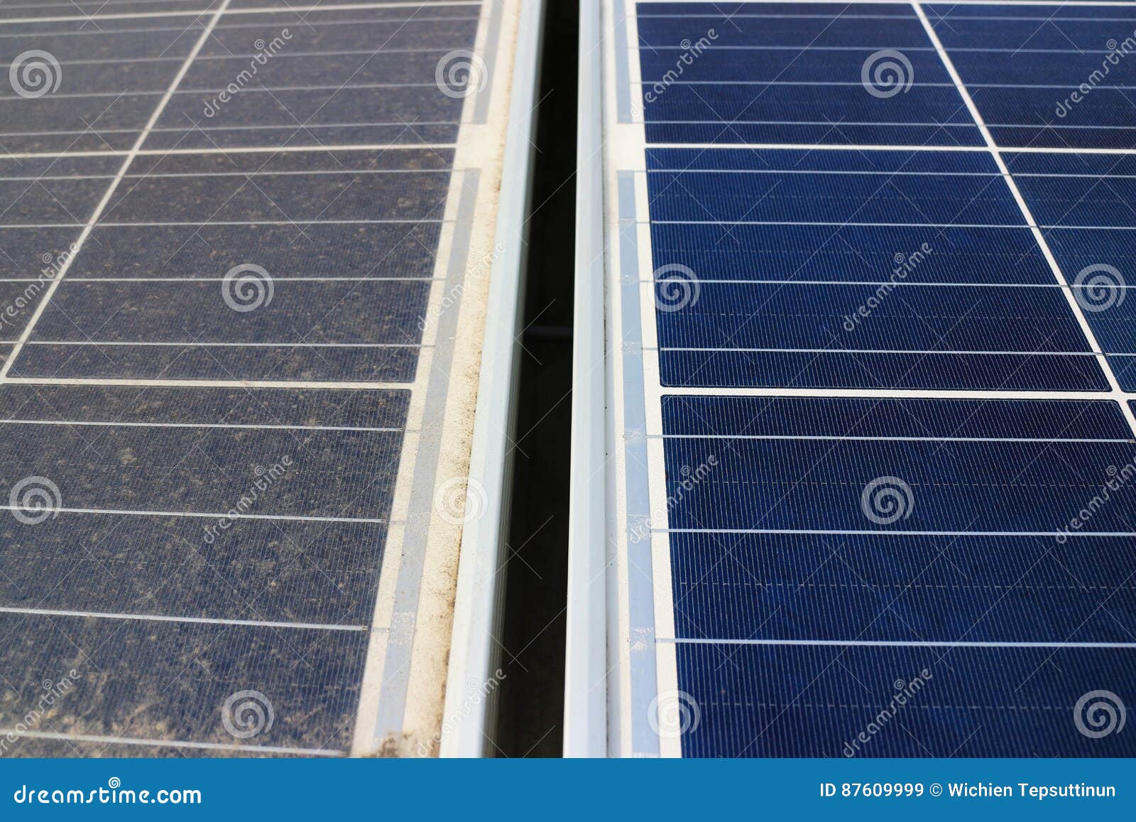 Dirty Versus Clean Photovoltaic Panels Stock Image - Image of dewdrop ...