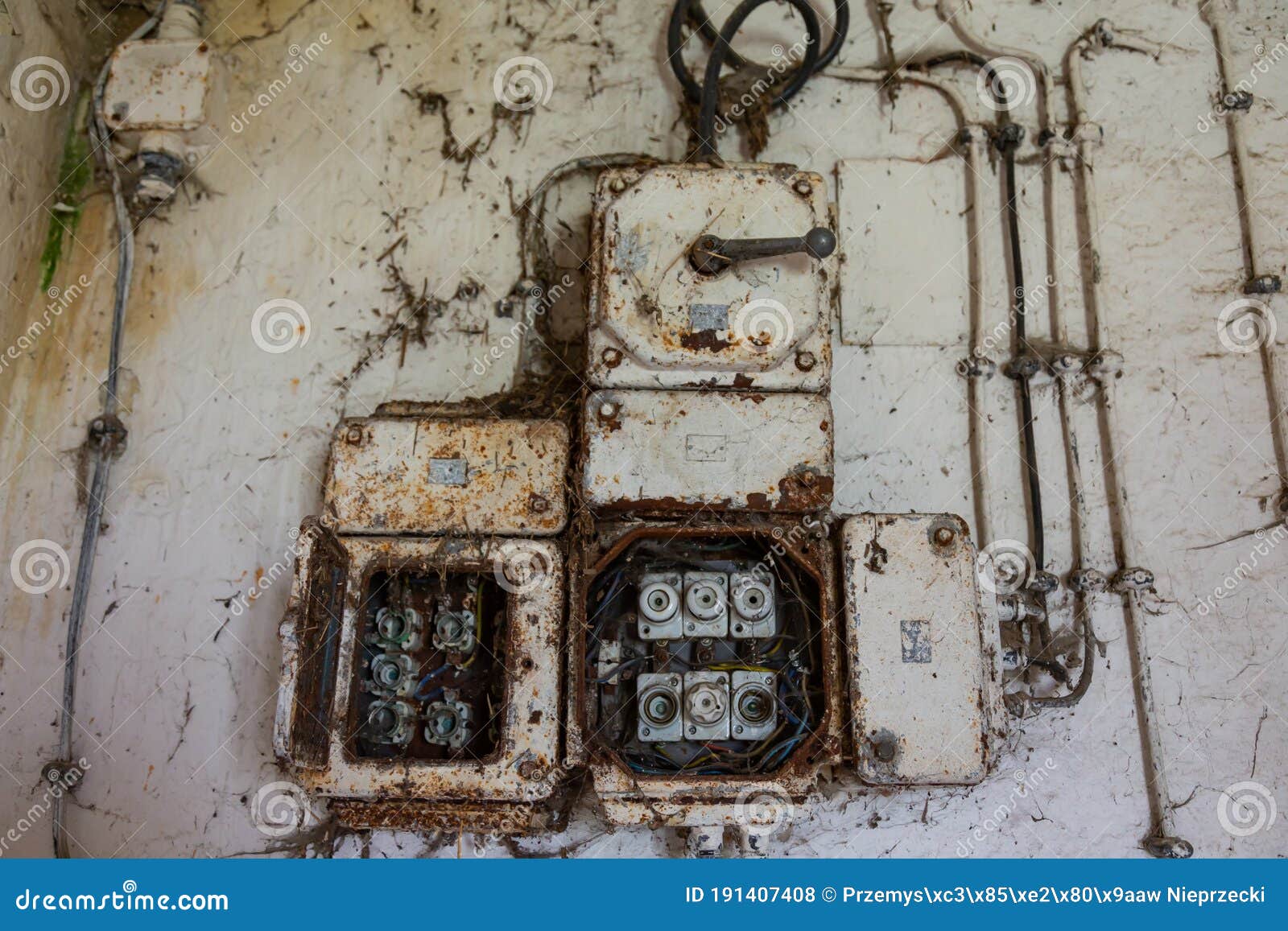 Electrical Cabinet in Old, Abandoned Workshop Stock Photo - Image of ...