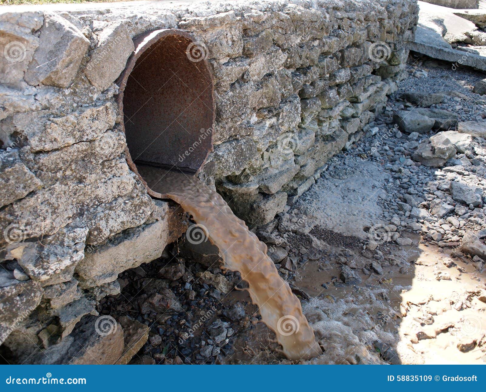 Dirty Water Flows from a Brown Rusty Sewer Pipes Stock Image - Image of ...