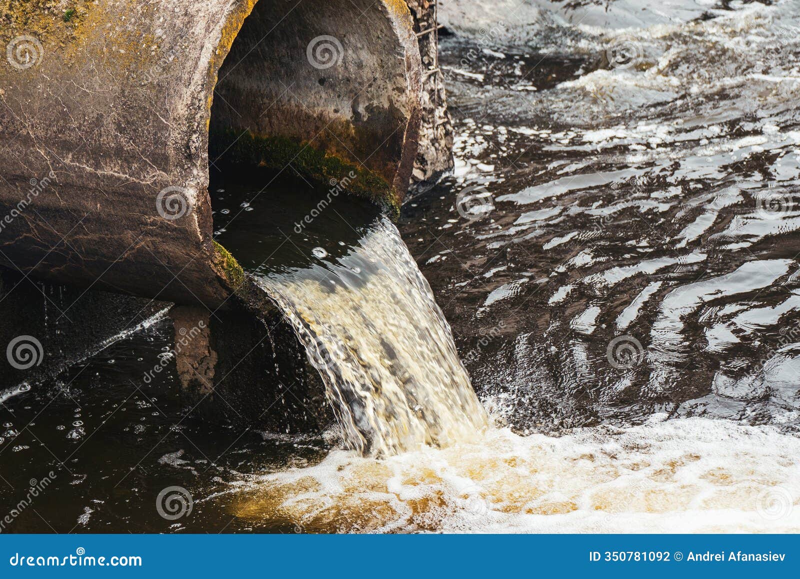Dirty Water Flows From The Pipe Into The River, Environmental Pollution ...