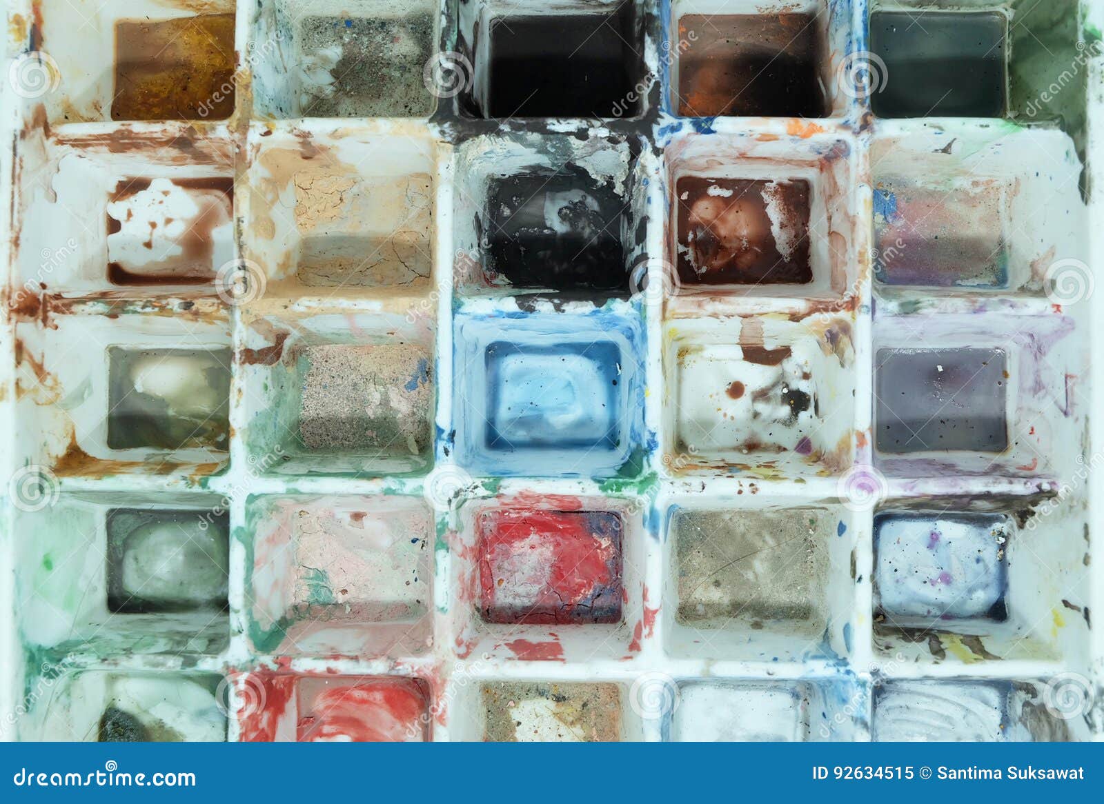 Dirty watercolor palette stock image. Image of black - 92634515