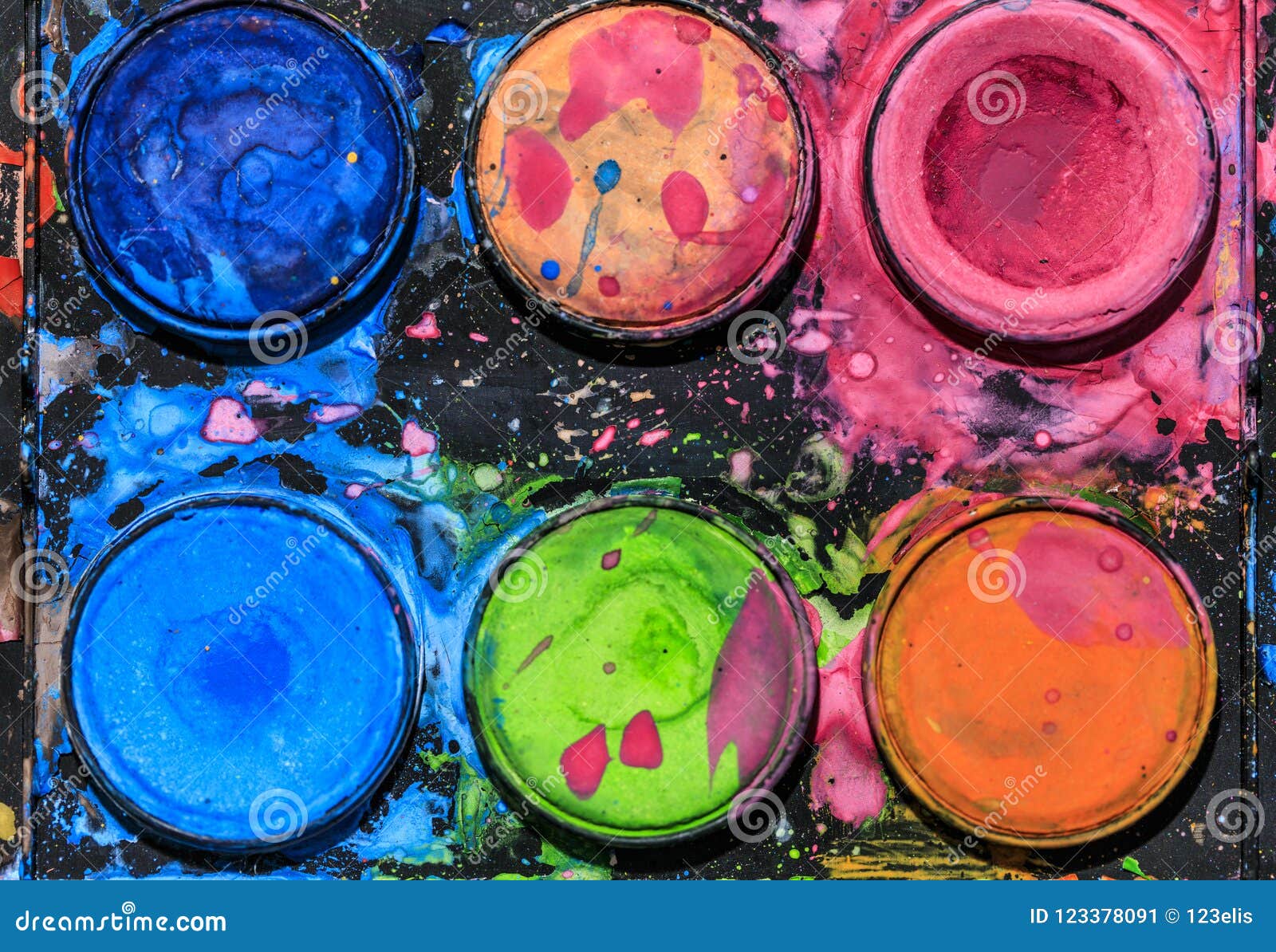 Dirty Watercolor palette stock image. Image of multi - 123378091