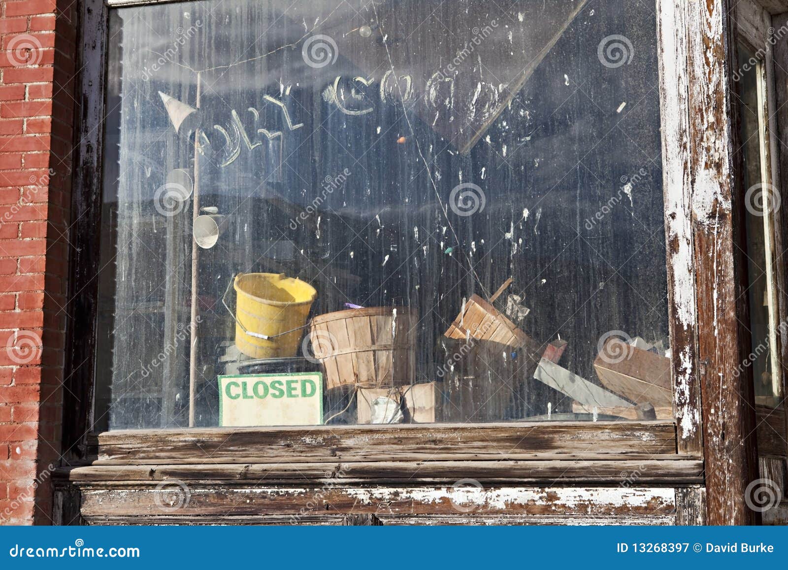 Dirty Window in an Old Closed General Dry Goods Store Stock Image ...
